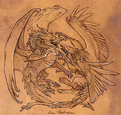 Dragon And Gryphon By Katepfeilschiefter On Deviantart Pyrografie