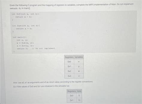Solved Given The Following C Program And The Mapping Of