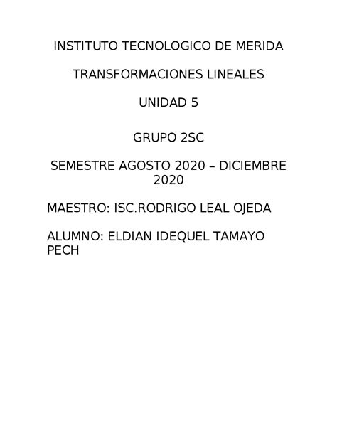 Transformaciones Lineales Transcriptions Of Linear Algebra Docsity