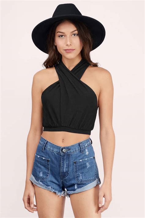 Trendy Black Crop Top Black Top Racerback Top Black Crop Top