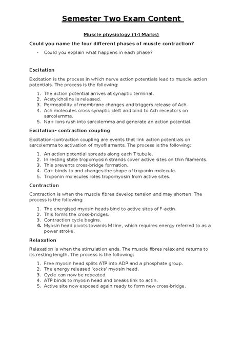 Exam Notes Semester Two Muscle Physiology 14 Marks Could You Name