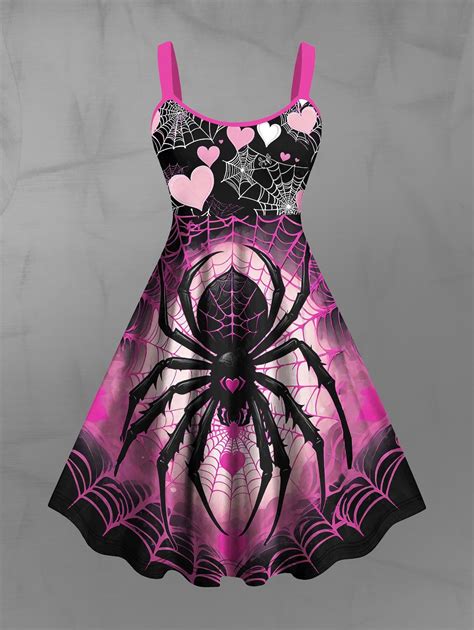 Gothic Halloween Costumes Plus Size Spider And Spider Web Heart Print