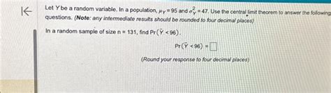 Solved Let Y Be A Random Variable In A Population μy95