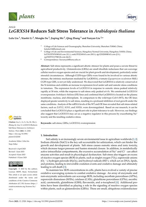 Pdf Legrxs14 Reduces Salt Stress Tolerance In Arabidopsis Thaliana