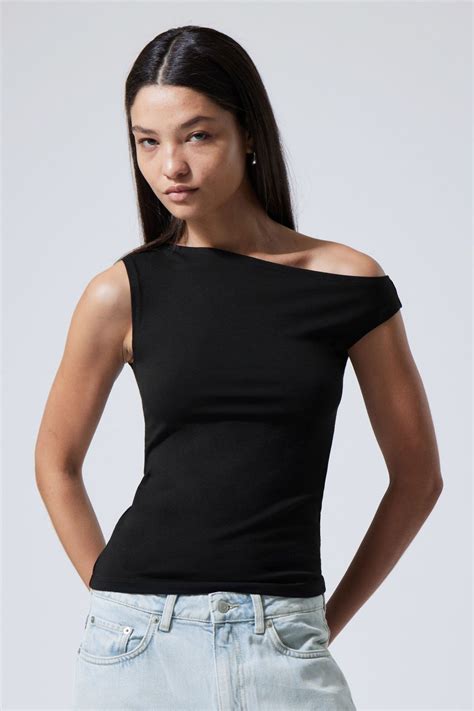 Fitted Asymmetric Top Black Weekday In 2024 Asymmetrical Tops