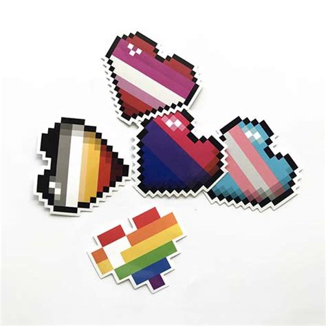 5pcs Pixel Heart Lgbt Rainbow Stickers Buy Laptop Mac Phone Stickers