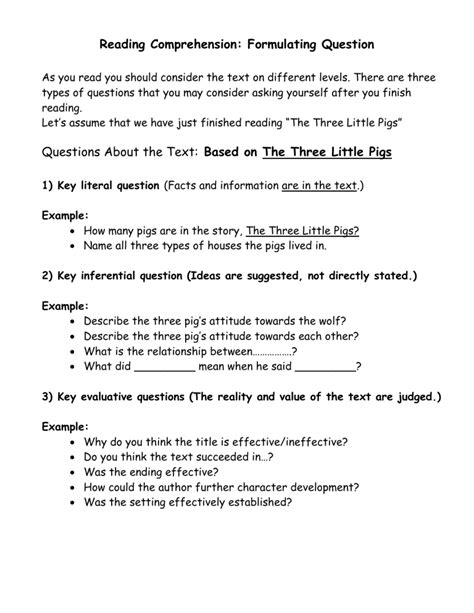 Reading Comprehension Formulating Questions