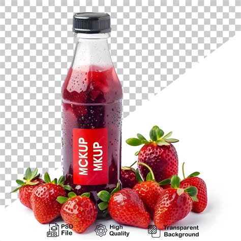Мокет бутылки клубничного сока на прозрачном фоне с файлом Png Премиум Ai сгенерированный Psd