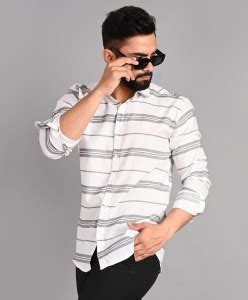 FUBAR Men Striped Casual White Shirt Buy FUBAR Men Striped Casual White Shirt Online At Best