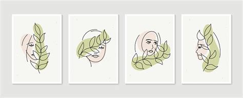 추상적 미적 미니멀한 손 그린 현대 포스터의 라인 우먼 초상화 세트 인쇄 벽지 커버에 대한 추상 예술 디자인 현대 벡터 일러스트레이션 개념에 대한 스톡 벡터 아트 및 기타