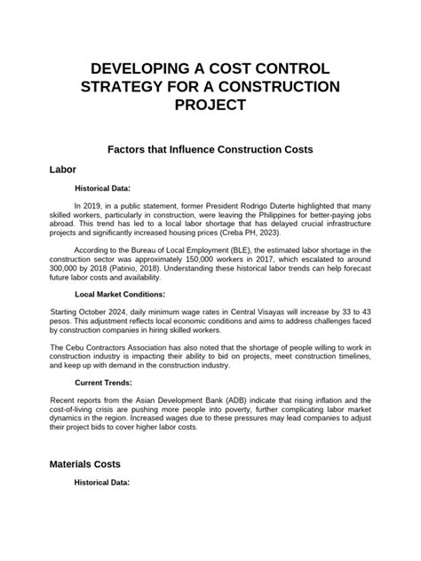 Cets 1 Developing A Cost Control Strategy For A Construction Project