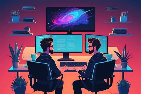 Premium Photo Dualscreen Creative Design Workspace Vector Illustration