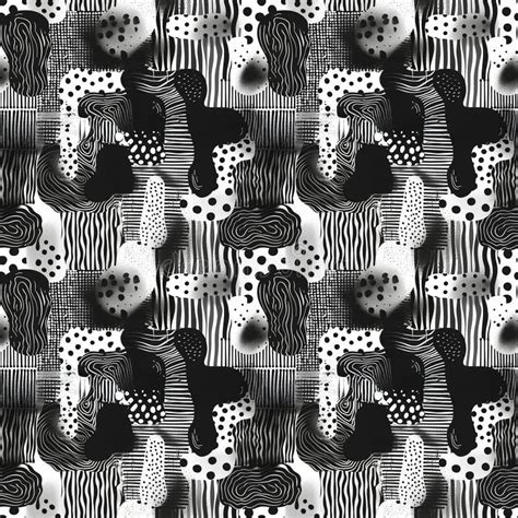 Bold Black And White Seamless Pattern With Abstract Shapes And Textures Stock Illustration