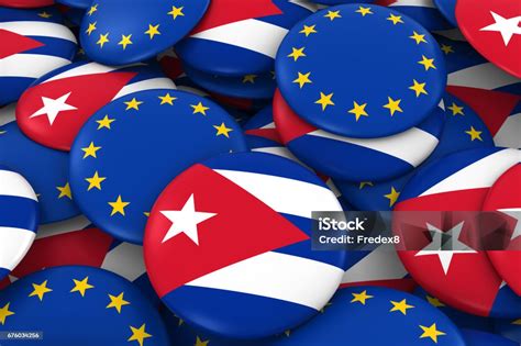 쿠바와 유럽 배지 배경쿠바와 유럽 깃발 버튼 3 차원 일러스트 레이 션의 더미 3차원 형태에 대한 스톡 사진 및 기타 이미지 3차원 형태 개념 국가 지리적 지역