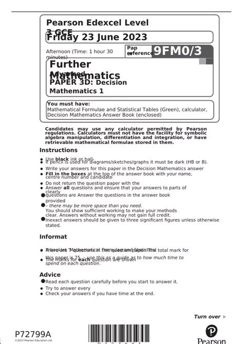Pearson Edexcel Level Gce Further Mathematics Advanced Paper D