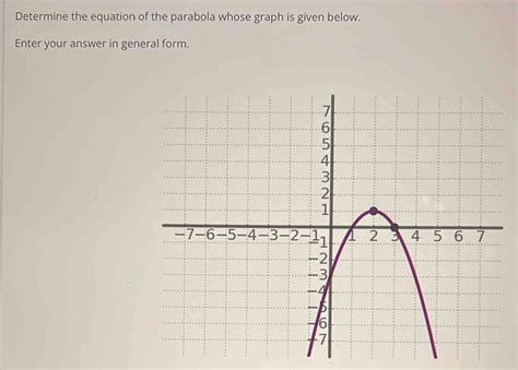 solved determine the equation of the parabola whose graph is given