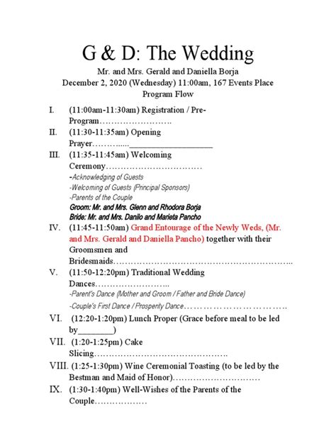 Gandd The Wedding Program Flow Pdf