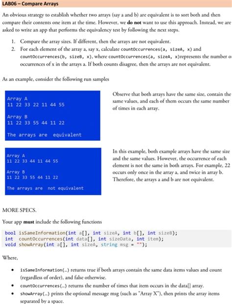Solved Lab Compare Arrays An Obvious Strategy To Chegg