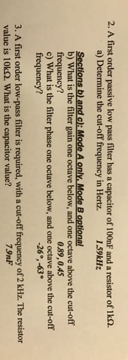 Solved A First Order Passive Low Pass Filter Has A Capacitor Chegg