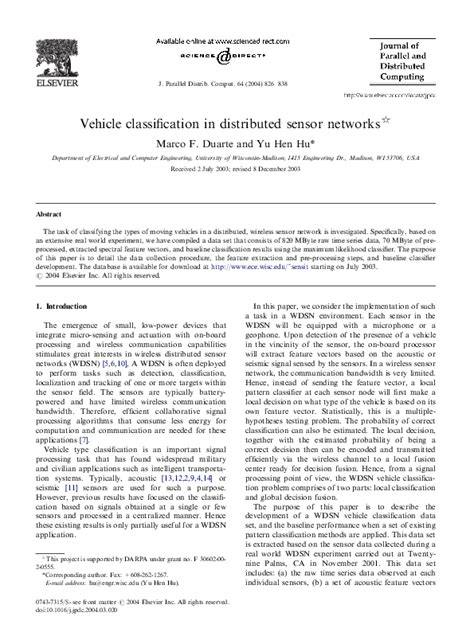 Pdf Vehicle Classification In Distributed Sensor Networks