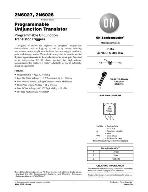 Programmable Unijunction Transistor On Semiconductor