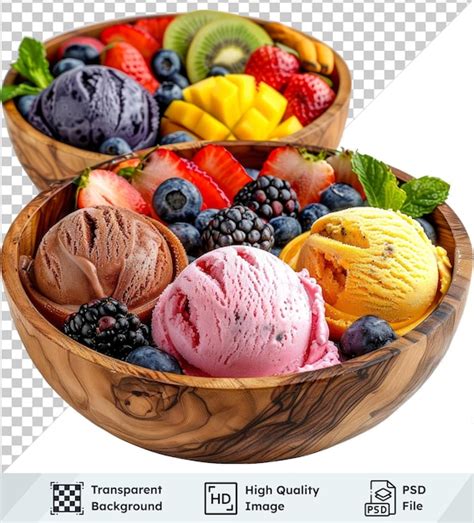 Premium Hyperealistic High Quality Assorted Ice Creams And Fruit In A