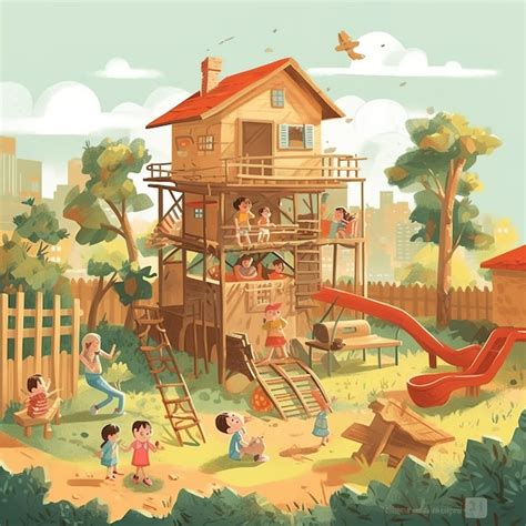 Premium AI Image Tree House Illustration