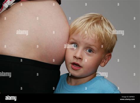 PREGNANT MOM AND SON Stock Photo Alamy
