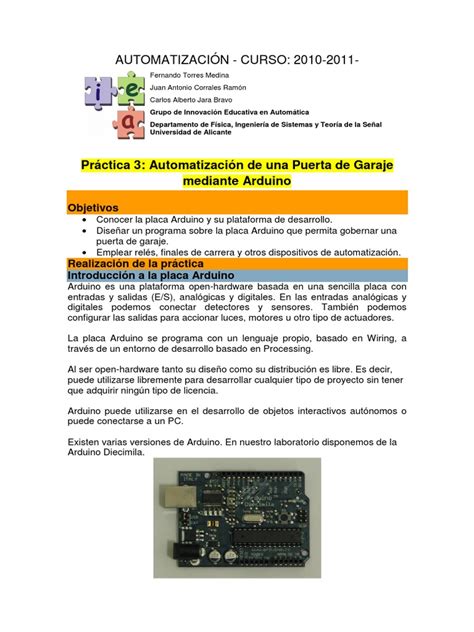Práctica 3 Automatización De Una Puerta De Garaje Pdf Pdf Arduino