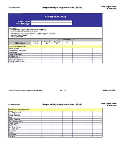 Project Ram Detail Responsibility Assignment Matrix Ram Pdf Use Case Information