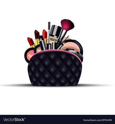 Set Of Cosmetics With Black Bag On Isolated Vector Image