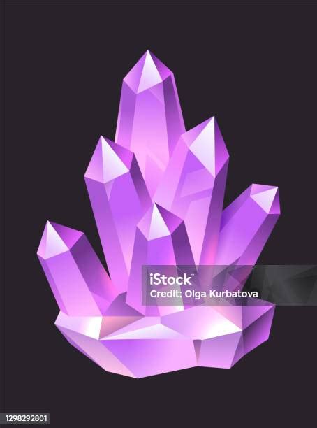 보라색 보석 만화 보석 크리스탈 석순석과 종유석 화려한 3d 럭셔리 석영 네온 빛나는 자수정 또는 사파이어 보석 Ui 항목 또는 디자인 벡터 빛나는 지질학 개체 3차원