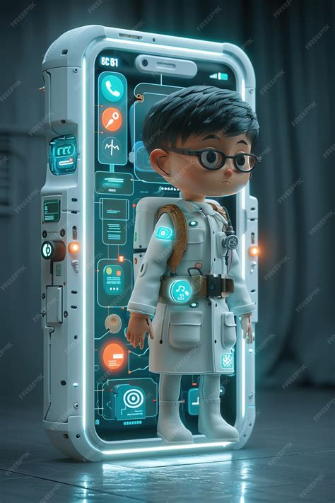 Un Personaje 3d Emergiendo De Un Teléfono Inteligente Foto Gratis