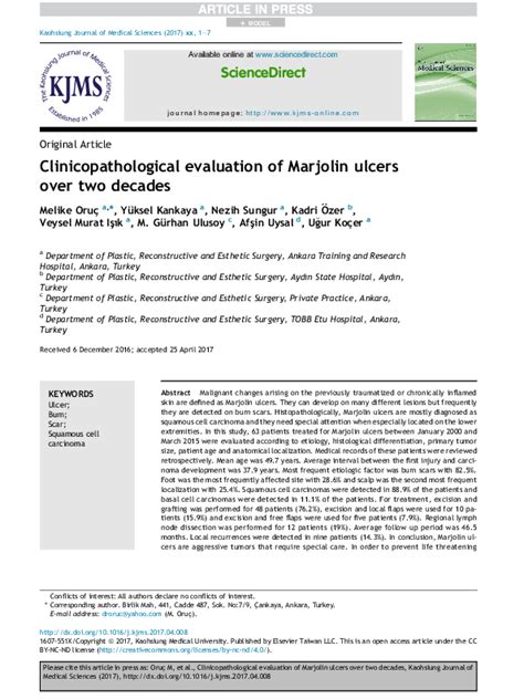 Pdf Clinicopathological Evaluation Of Marjolin Ulcers Over Two Decades