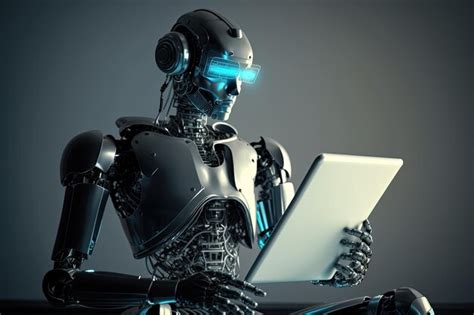 Premium Photo Robot Hominoid Using Tablet Computer For Engineering