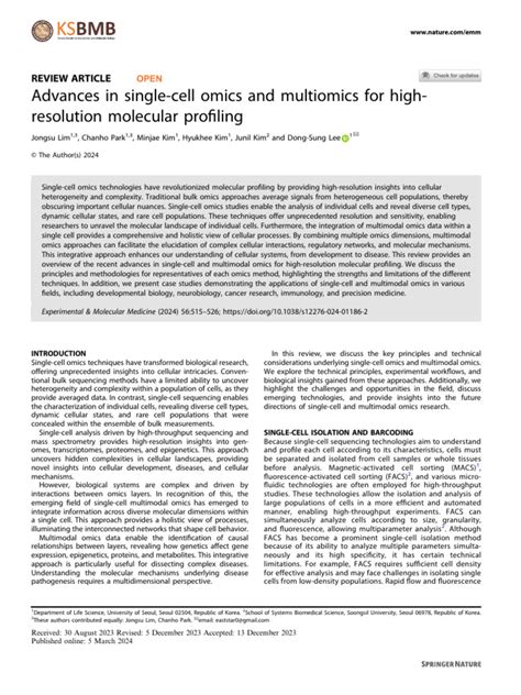 Advances In Single Cell Omics And Multiomics For High Resolution Molecular Profiling Pdf