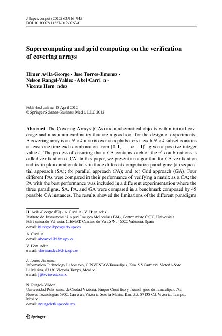 Pdf Supercomputing And Grid Computing On The Verification Of Covering Arrays Himer Avila