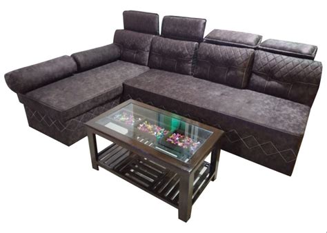 Dark Brown 5 Seater L Shape Sofa Cum Bed Set With Lounger Wooden At
