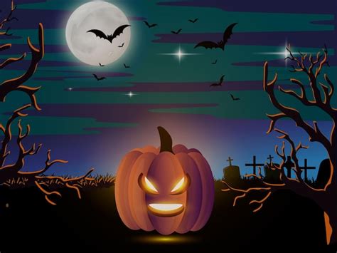 Premium Vector Halloween Background Spooky Graveyard With