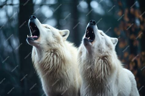 Premium Ai Image Two Wolves Howling Together