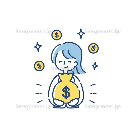 お金がたくさん入った袋を持つ女性のイラスト（ドル） [170894682] イメージマート