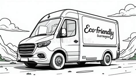 Eco Friendly Delivery Van Illustration Black And White Cartoon Style Stock Illustration