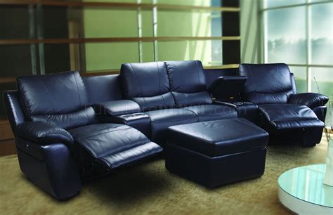 Black Leatherette Home Theater Sectional W Motorized Recliners