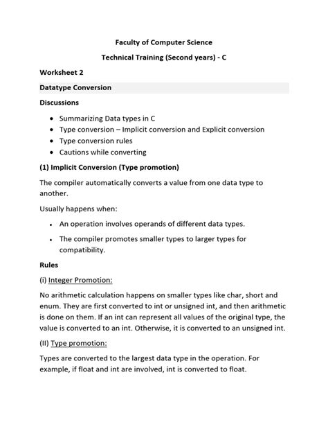 C Data Type Conversion Explained Pdf Integer Computer Science