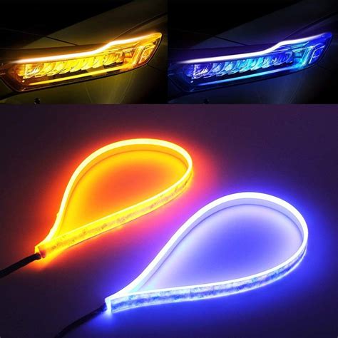 シーケンシャル 流れるledウインカーテープ 2本セット アンバー ブルー 2色 切り替え Ledテープ 60cm 超薄型 シリコン カット