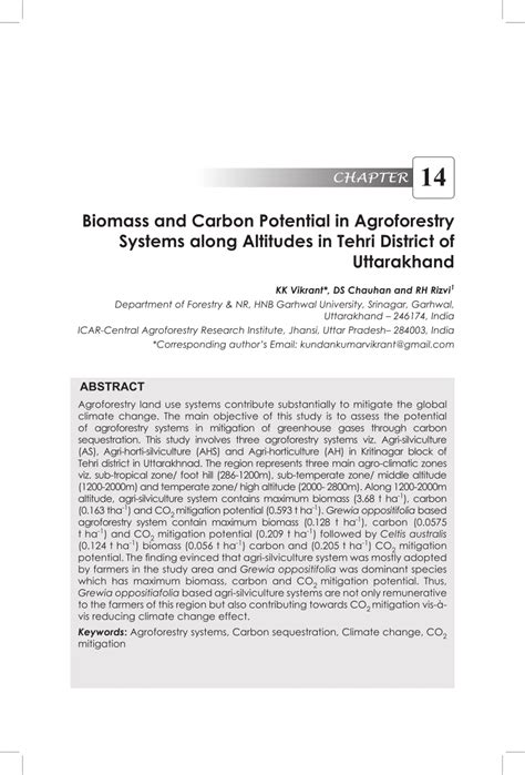 Pdf Biomass And Carbon Potential In Agroforestry Systems Along Altitudes In Tehri District Of