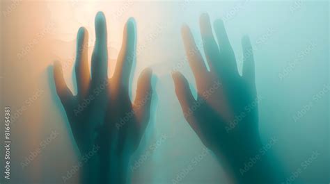 Left And Right Hand Shadow Blur Behind Frosted Glassshadow Of Hands