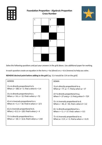 Foundation Proportion Topic Cross Number Bundle Teaching Resources