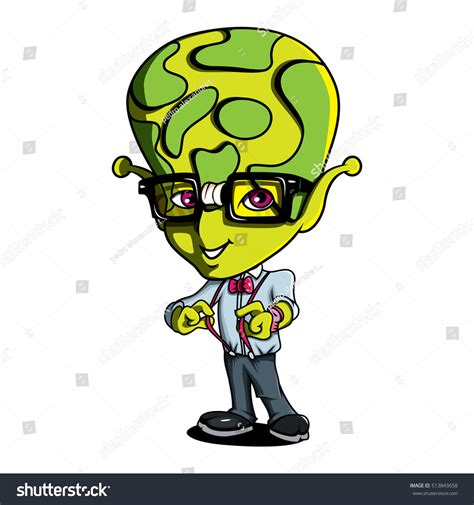 Funny Geek Nerd Cute Cartoon Alien Stock Vector Royalty Free 513843658 Shutterstock