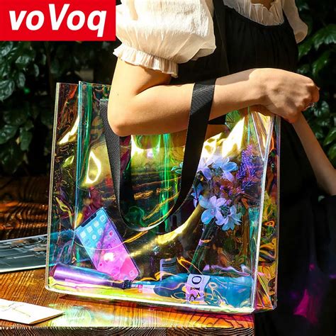 Pvc 레이저 가방 투명 플라스틱 가방 토트백 패션 대용량 방수 쇼핑백 여성용 선물 가방 숄더백 여름